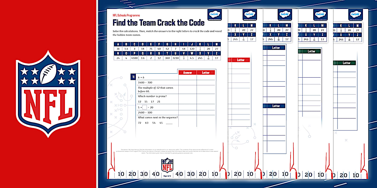 FREE! - 👉 NFL: Find the Team Crack the Code [Ages 9-11]